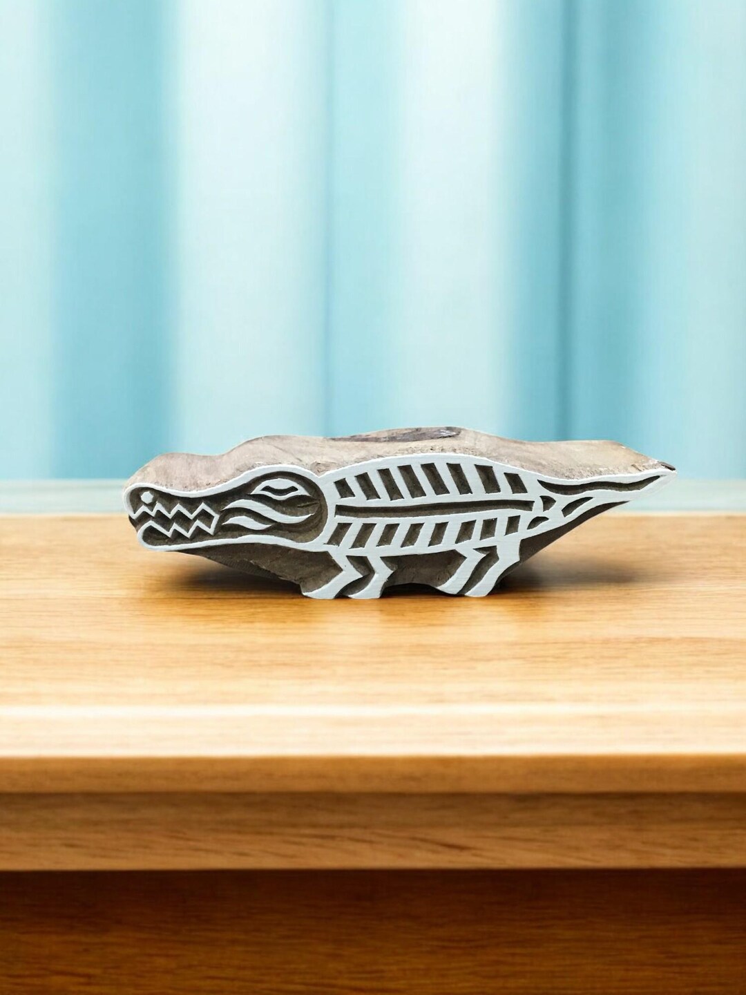 Indian Artistic Wooden Stamp: Gator, Majestic Alligator in Intricate ...