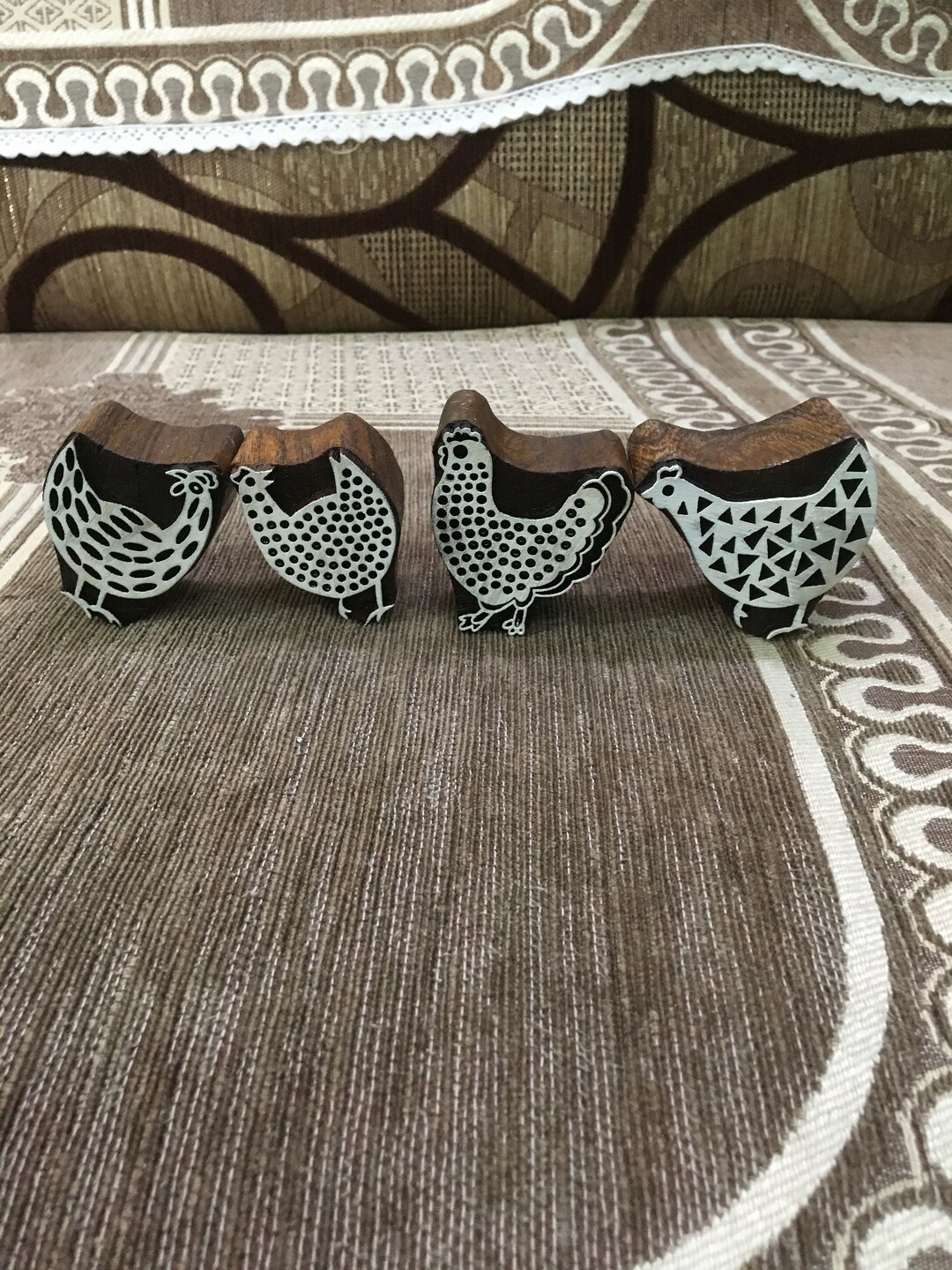 Funny Chickens Sisters, Hand Carved Indian Wood Printing Block Textile ...