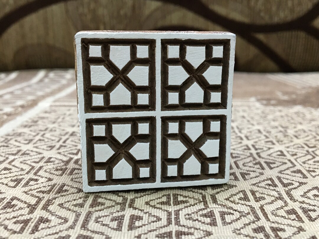 Indian Artistic Wooden Stamp : Geometric Square Repeat Pattern Stamp ...