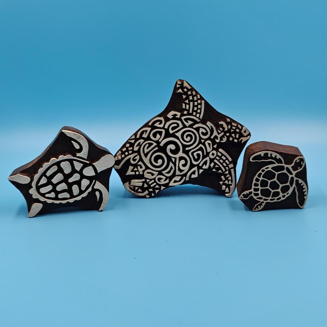 Turtle Trio: Indian Wooden Printing Block Hand Carved Indian Wood ...