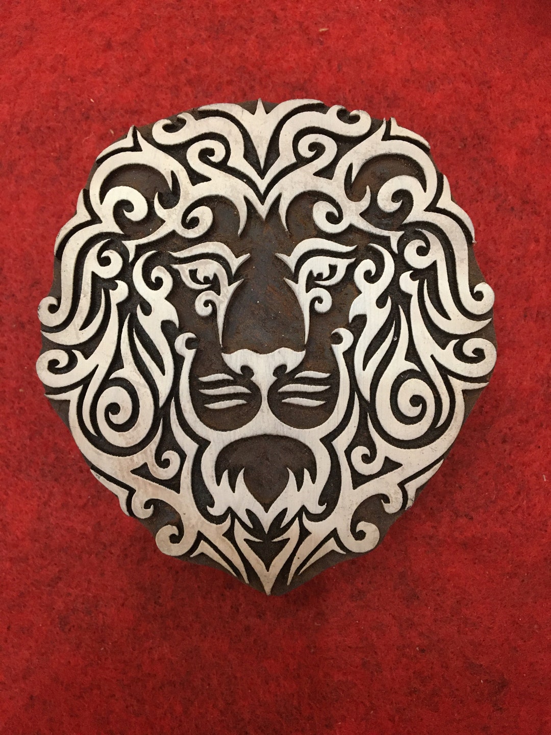 Lion Head Fabric Print Stamp Carve Wood Block Stamp Lion Face Block ...