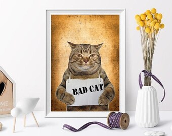 Bad Cat Poster - Etsy
