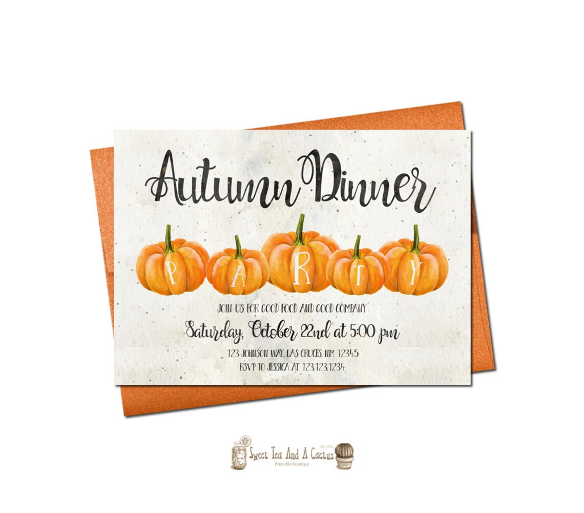 Autumn Dinner Party Invitation Pumpkin Fall Printable Digital File or ...