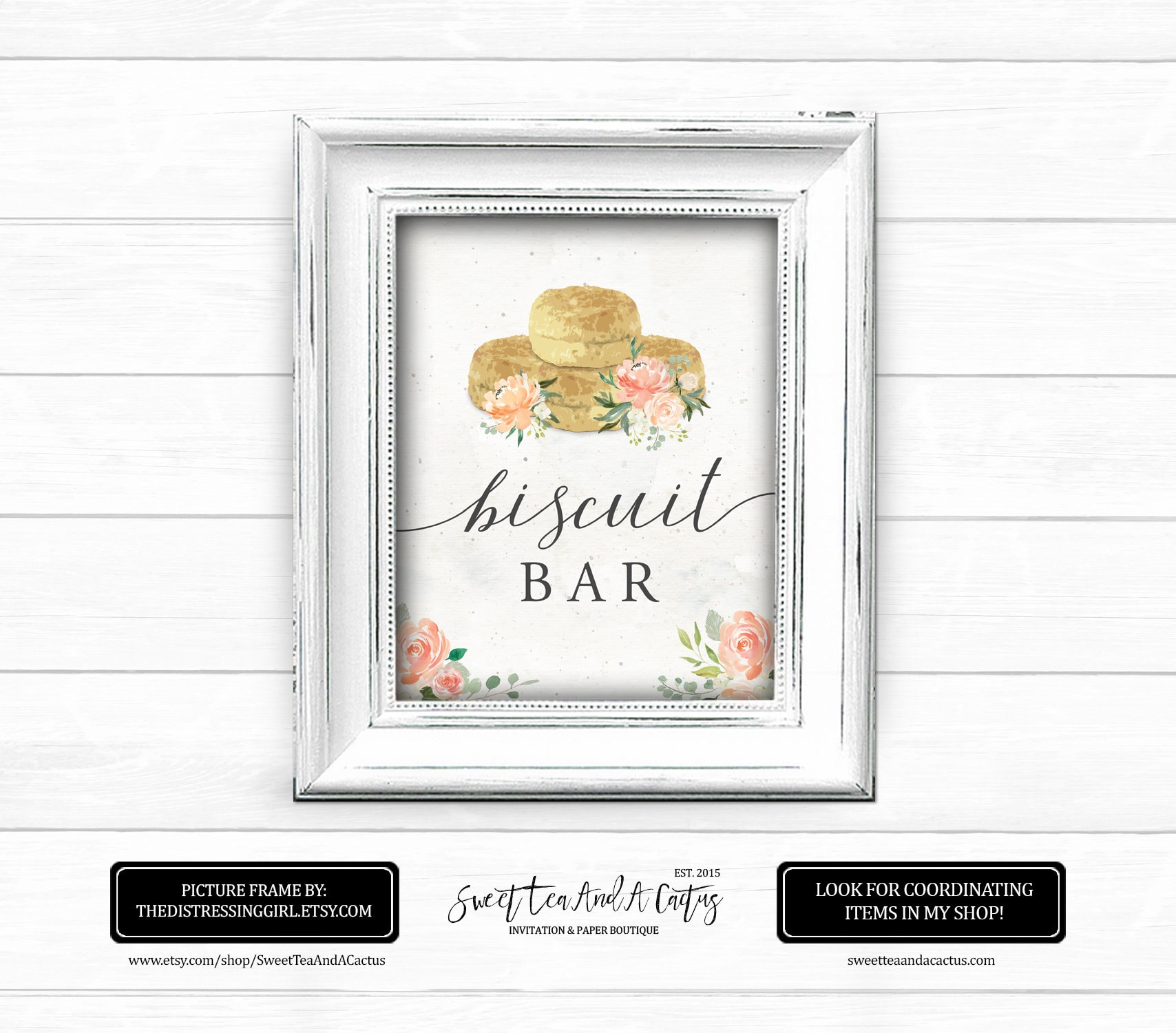 Biscuit Bar Sign Rustic Peach Floral Decor Farmhouse | Etsy
