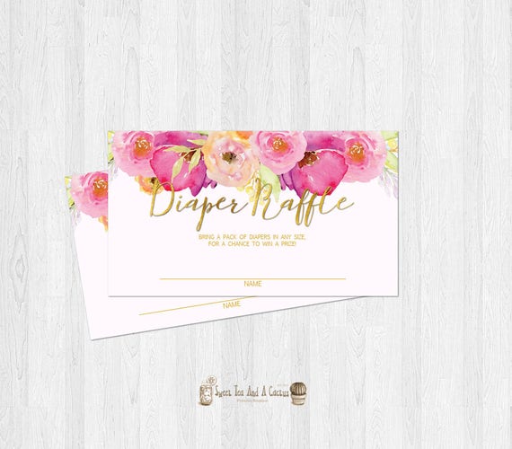 Pink Floral and Gold Baby Shower Diaper Raffle Ticket | Etsy