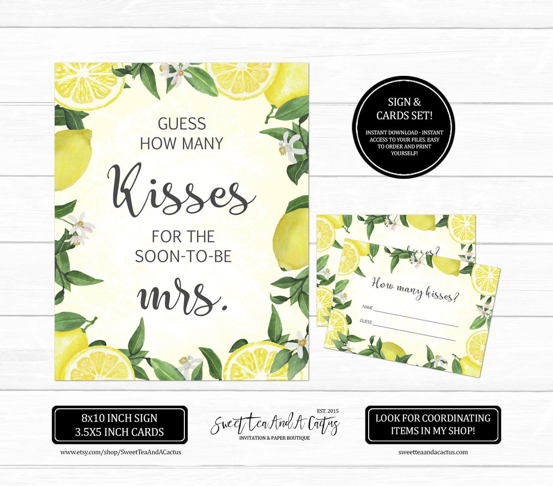 Lemon 'guess How Many Kisses' Bridal Shower Game (digital Download) - Etsy
