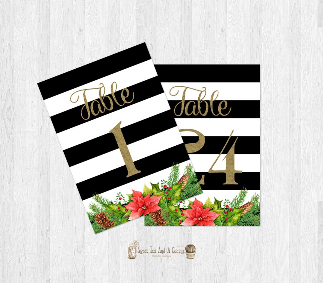 Christmas Table Numbers: Red Holly, Black Stripe, Gold (digital File ...