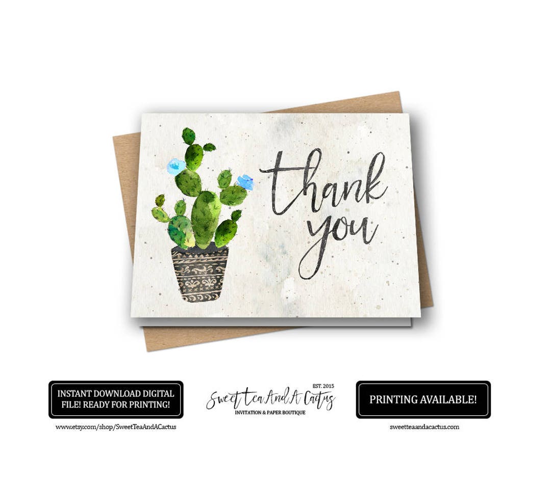 Rustic Cactus Thank You Card Southwestern Boho Printable Digital File ...