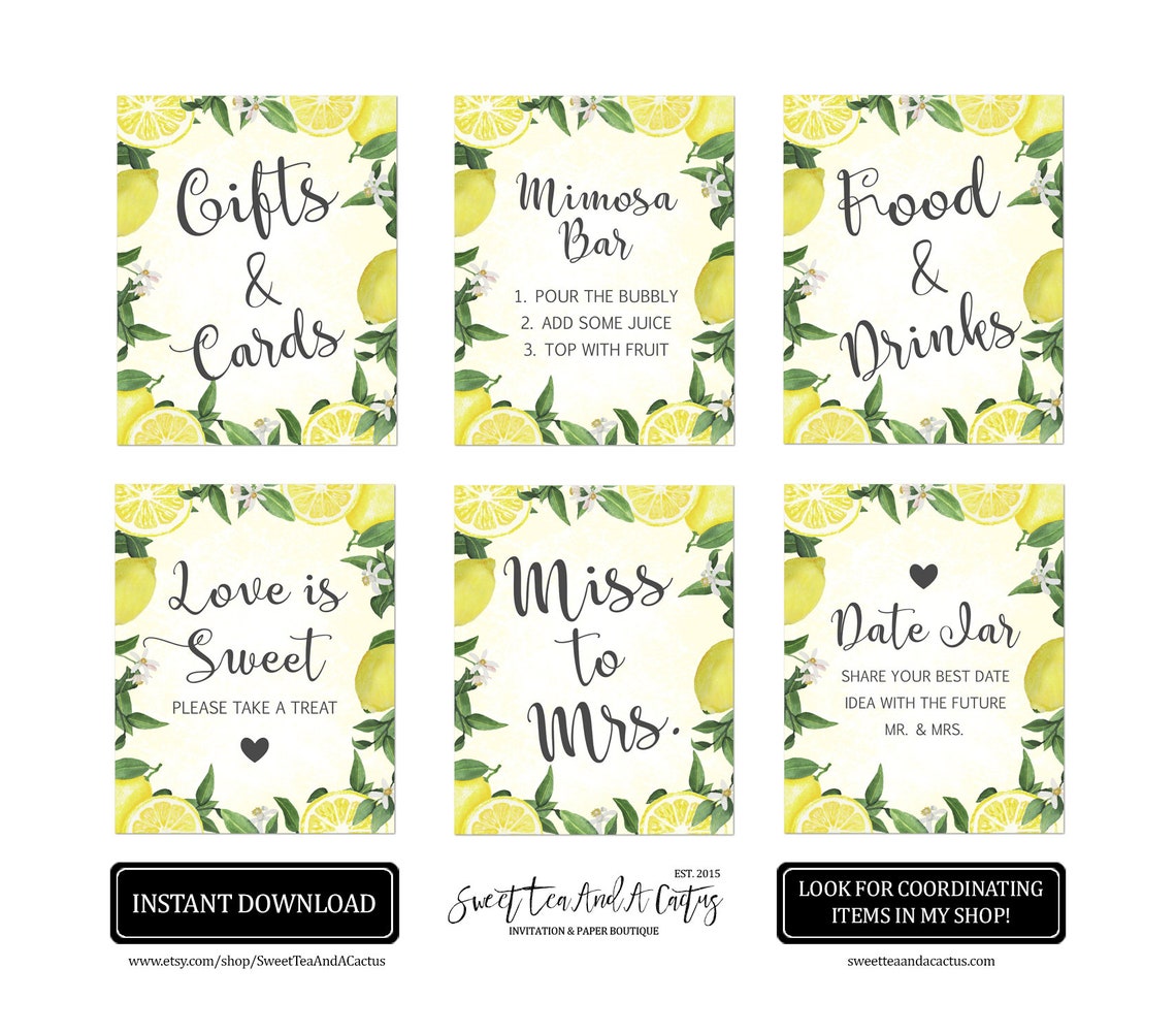 Lemon Bridal Shower Sign Set Wedding Shower Decor Citrus - Etsy