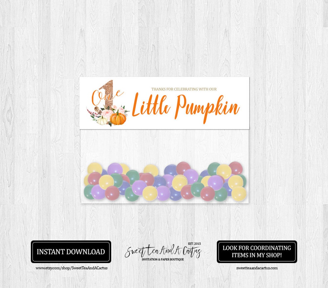 Little Pumpkin Birthday Goodie Bag Toppers: Rose Gold Autumn Party ...