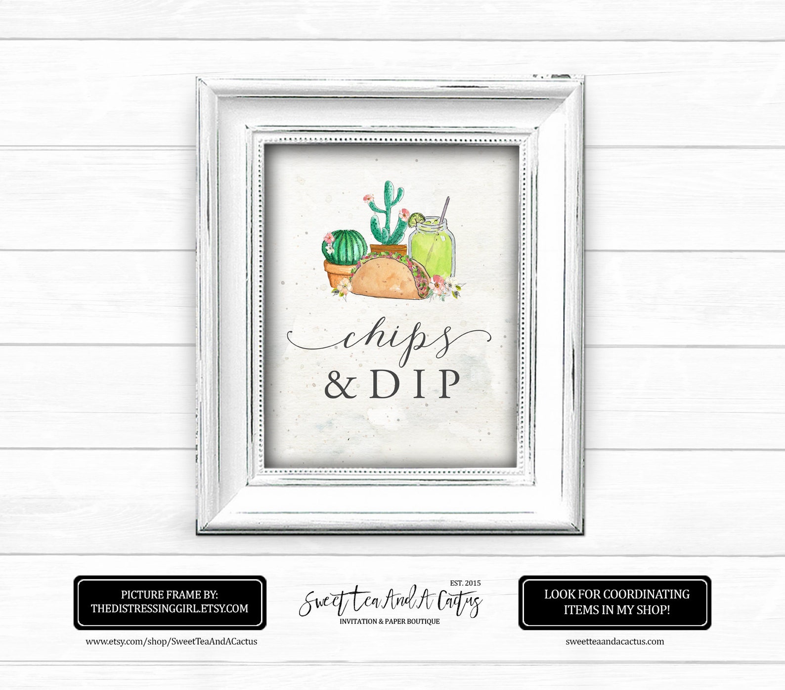 Chips and Dip Printable Sign Southwestern Cactus Taco and | Etsy