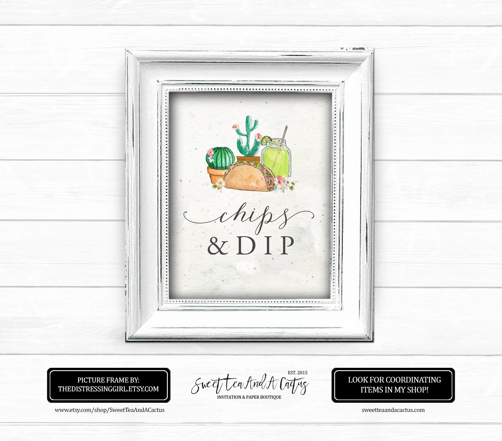 Chips and Dip Printable Sign Southwestern Cactus Taco and | Etsy