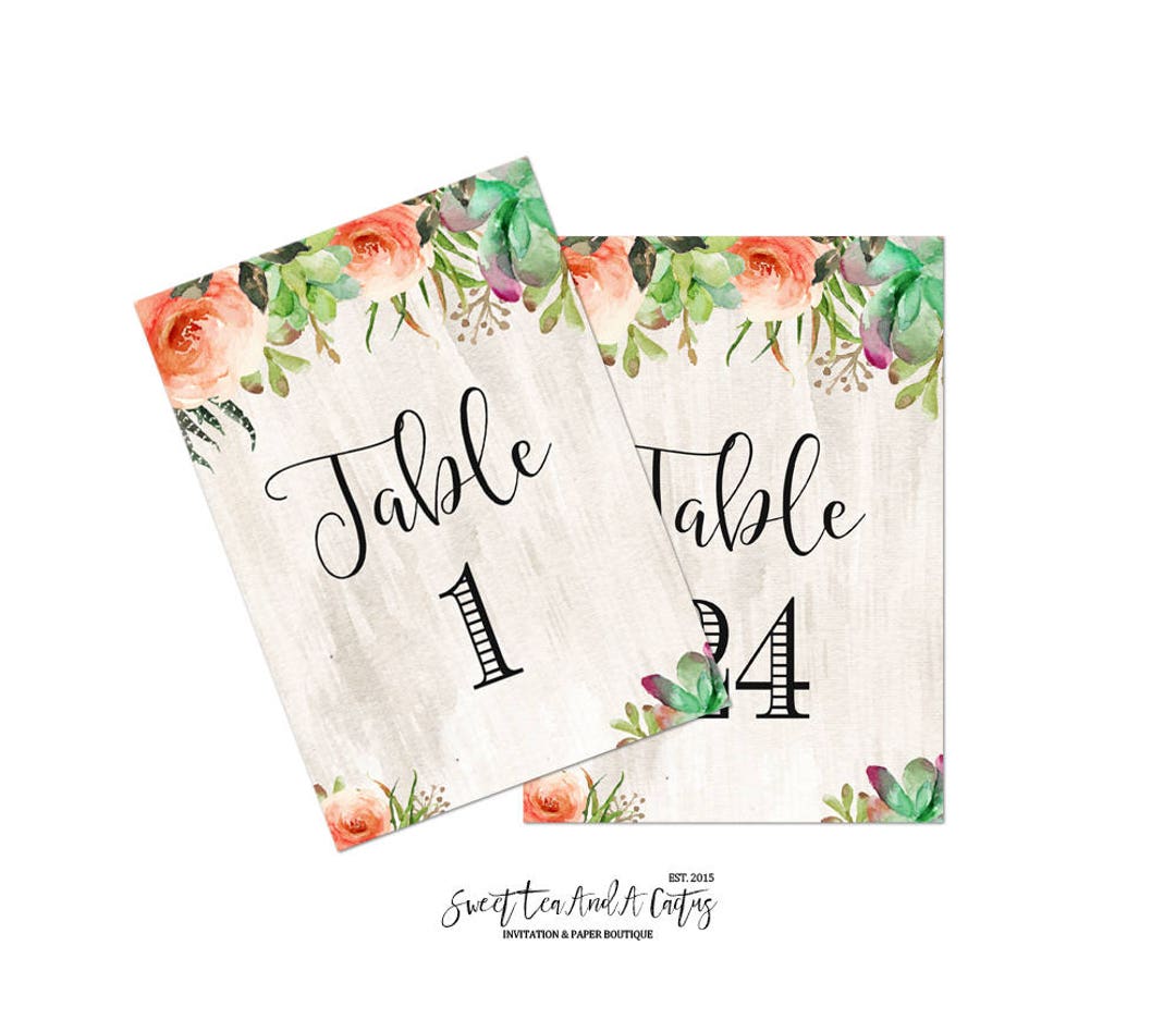 Boho Succulent Table Numbers 1-24: Southwestern Wedding, Bridal Shower ...