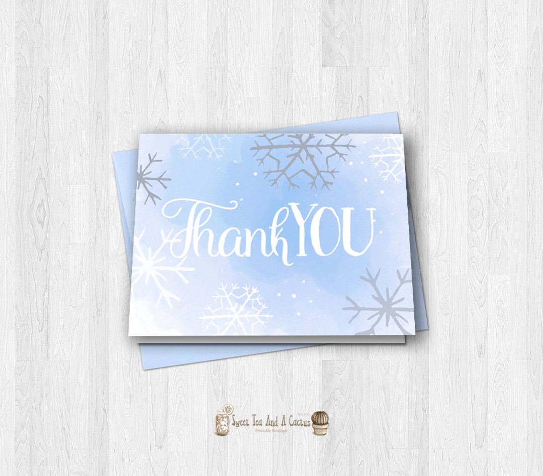 Winter Snow Thank You Card Printable Instant Download Baby Blue Grey ...