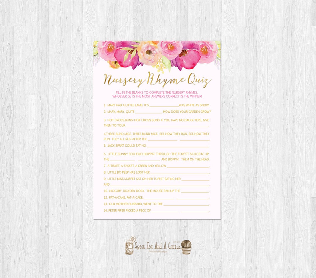Pink Floral Baby Shower Nursery Rhyme Quiz (digital Download) - Etsy
