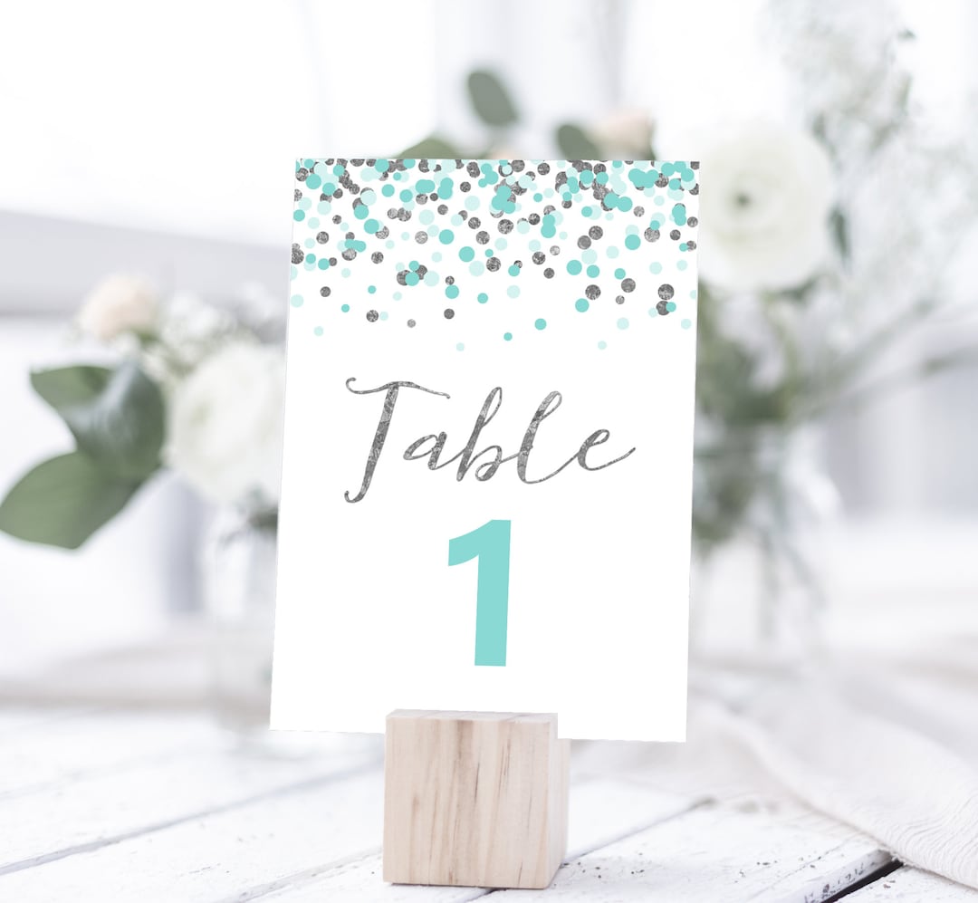 Icy Blue and Silver Table Numbers Printable Table Signs Baby Blue ...