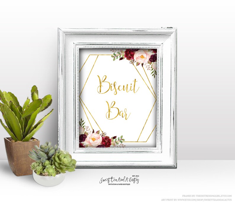 Biscuit Bar Sign Marsala Floral and Gold Bridal Shower - Etsy