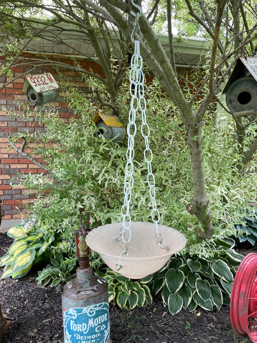 Vintage Glass Lampshade Hanging Birdfeeder/planter....kokomo - Etsy