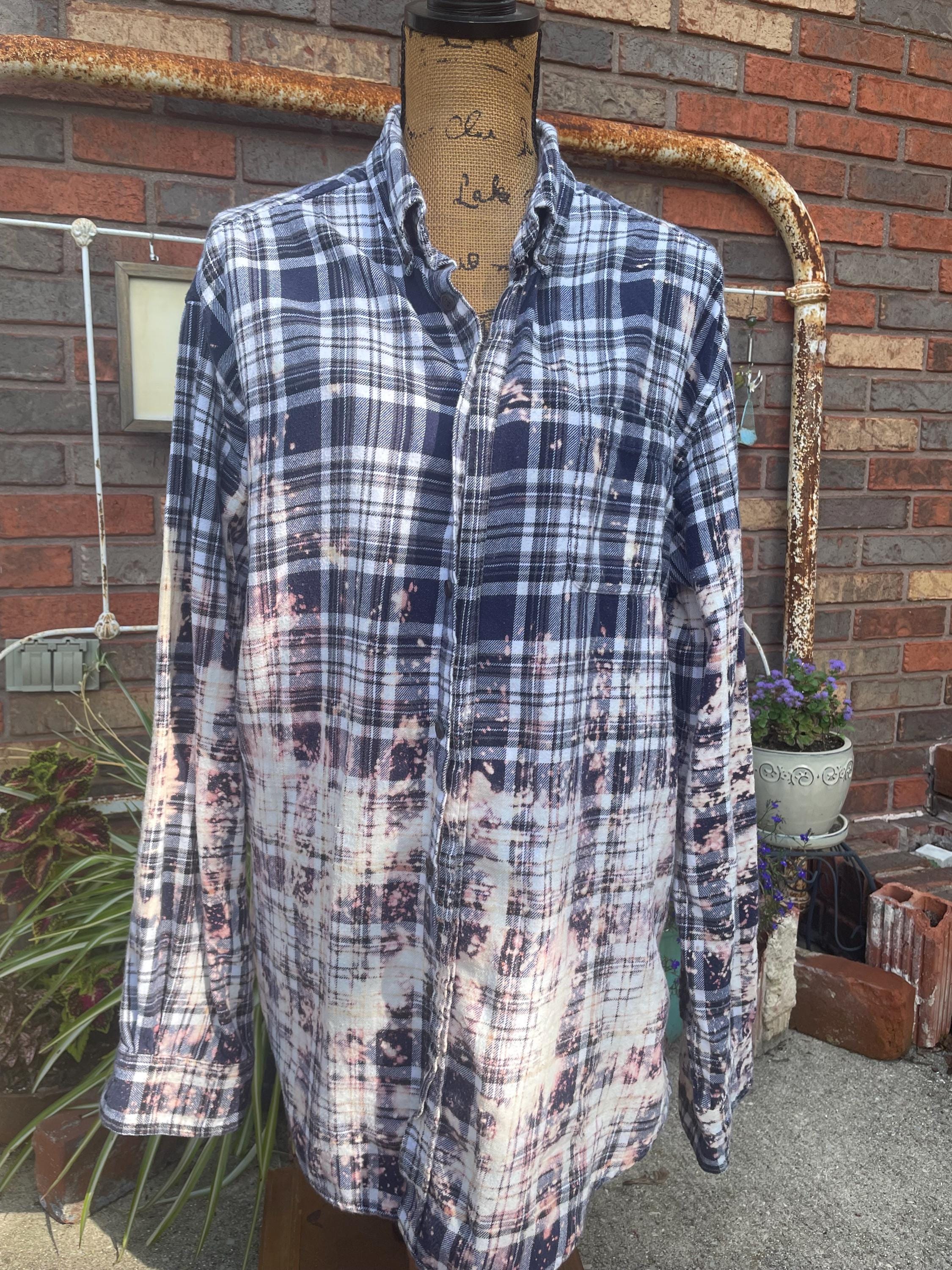 Bleached Distressed Flannel Shirt Distressed Flannel Acid Wash Men ...
