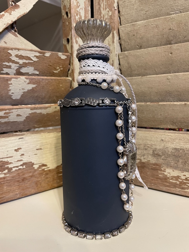 Farmhouse Decor/altered Bottle Art/vintage Bottles/lace/vintage Jewelry ...