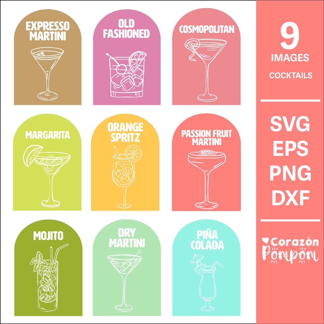 Cocktails SVG Collection for Cricut and Silhouette DIY Craft Files - Etsy