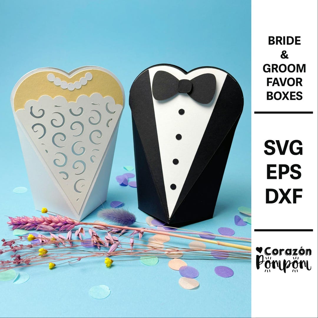 Bride & Groom Wedding Favor Gift Box SVG | Elegant Wedding Box Template ...