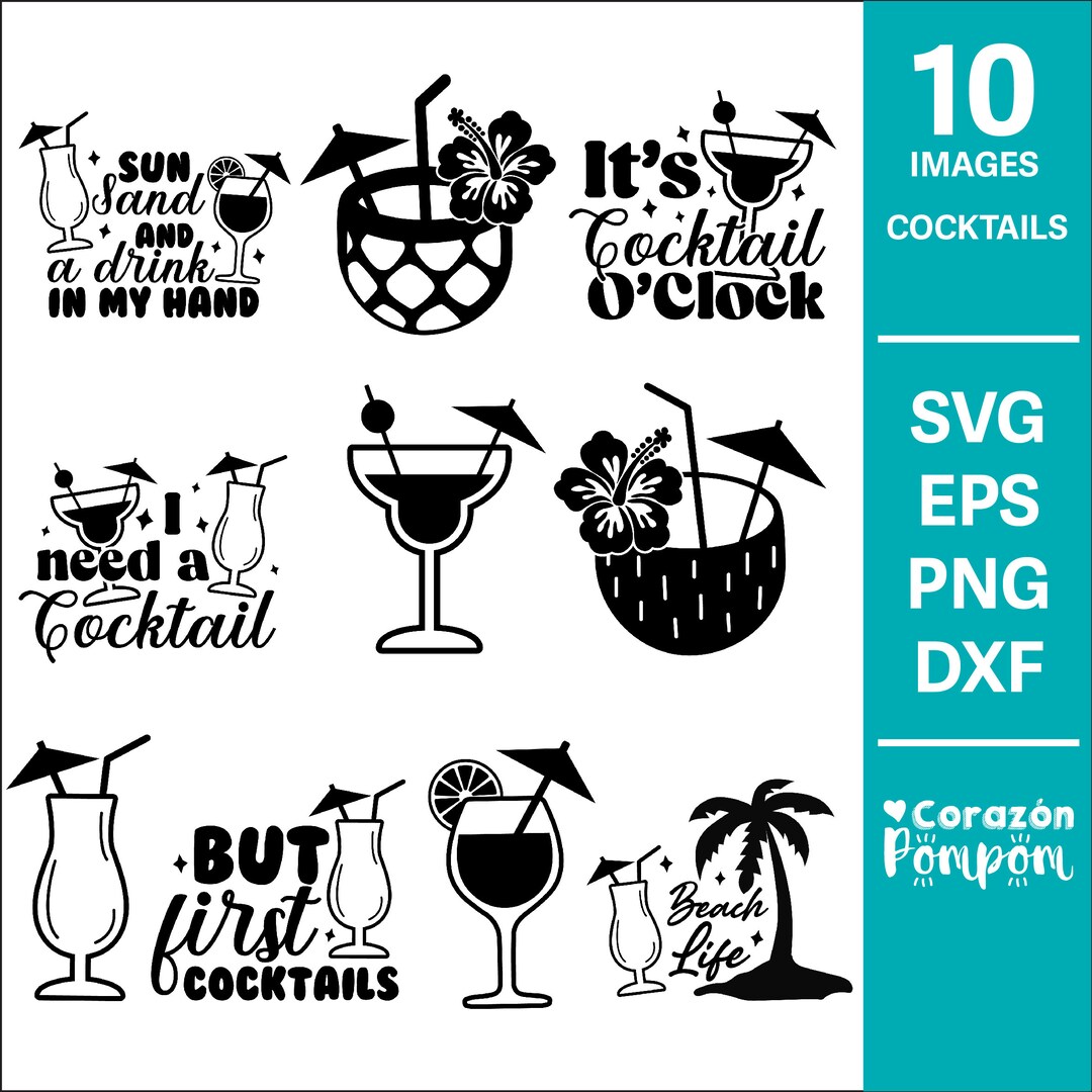 Cocktail SVG Bundle Drink Cut Files Cocktail Glasses Margarita SVG DIY ...