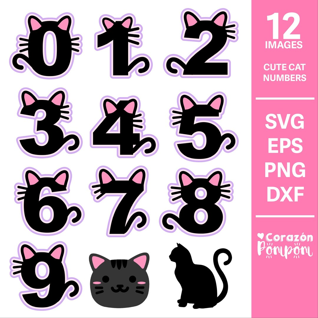 Cat Numbers Cake Topper Bundle SVG | Cute Cat Birthday Topper | Cricut ...