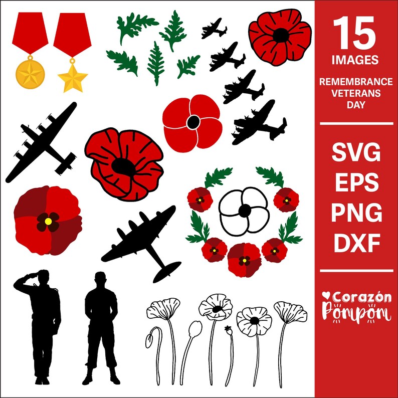 Remembrance Day Poppy Vector Graphics, Veterans Day (svg, Png, Eps, Dxf ...