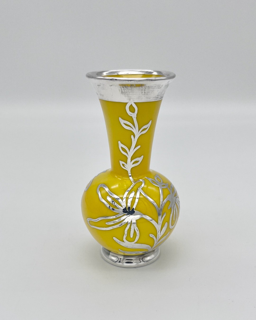 Vintage Silver Overlay Yellow Bud Vase / Friedrick Wilhelm Spahr ...
