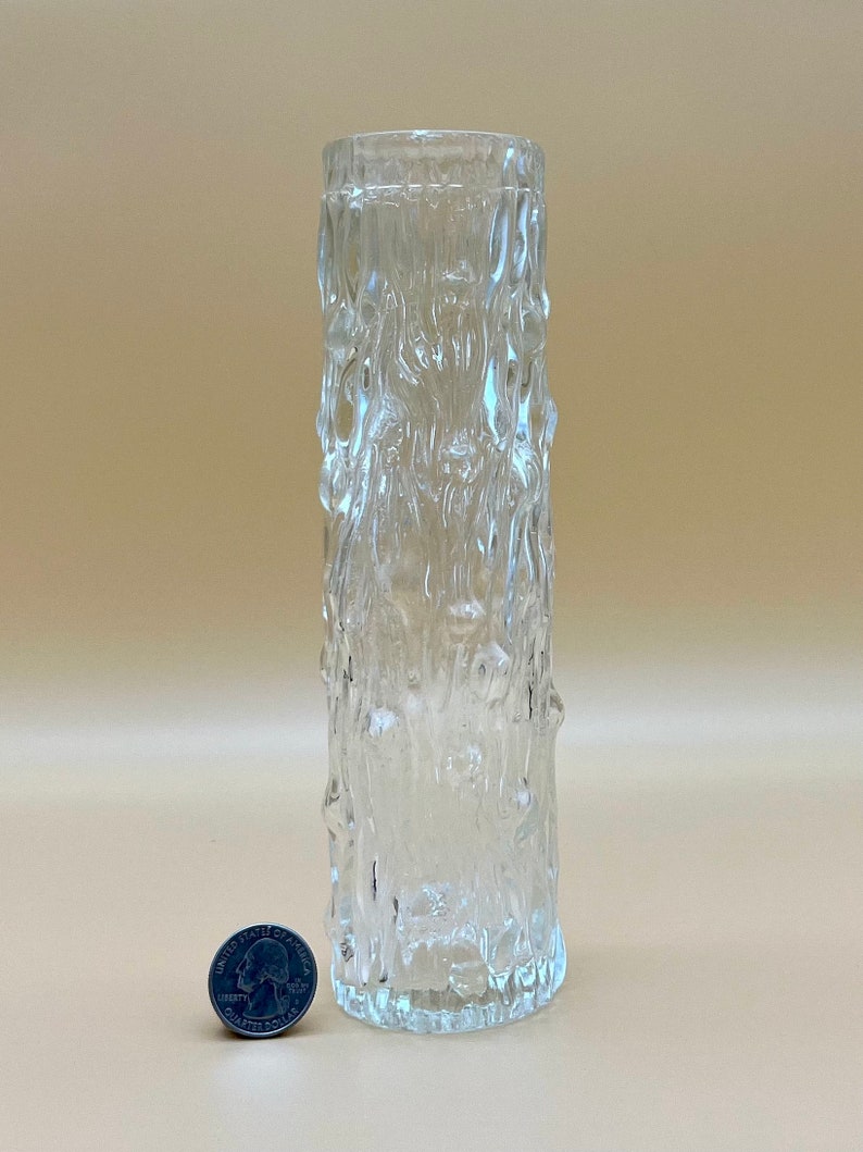 Vintage Bark Textured Clear Glass Vase / Ravenhead or Whitefriars ...