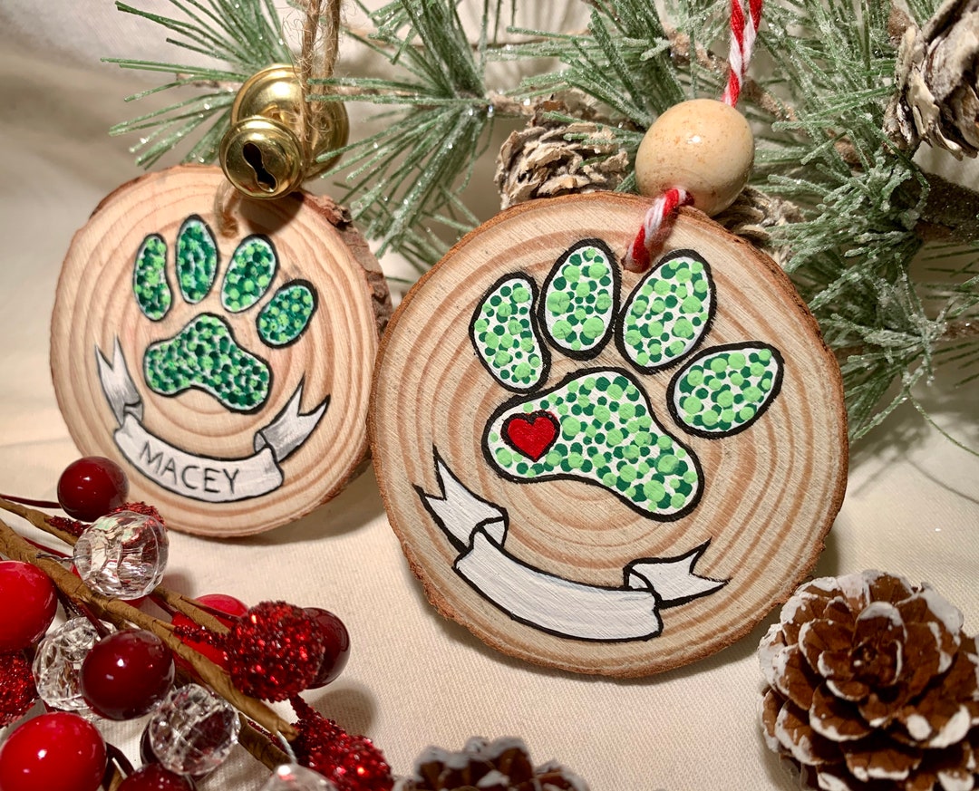 Personalized Rustic Dog Paw Ornament - Etsy