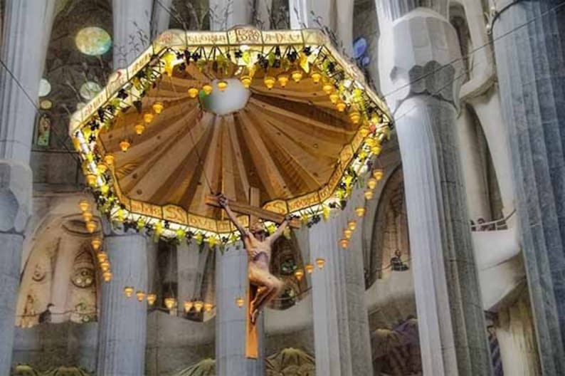 Barcelona Print Sagrada Familia Gaudi Jesus Yellow Gray - Etsy