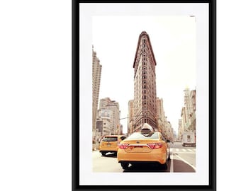 New York City Print Flatiron Building Yellow Taxi Black and | Etsy