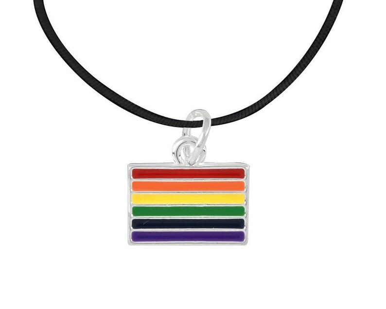 Rainbow Pride Rectangle LGBTQ Black Cord Necklaces - Etsy