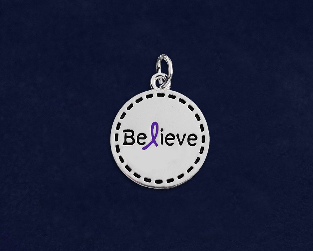Round Believe Purple Ribbon Charms - Etsy