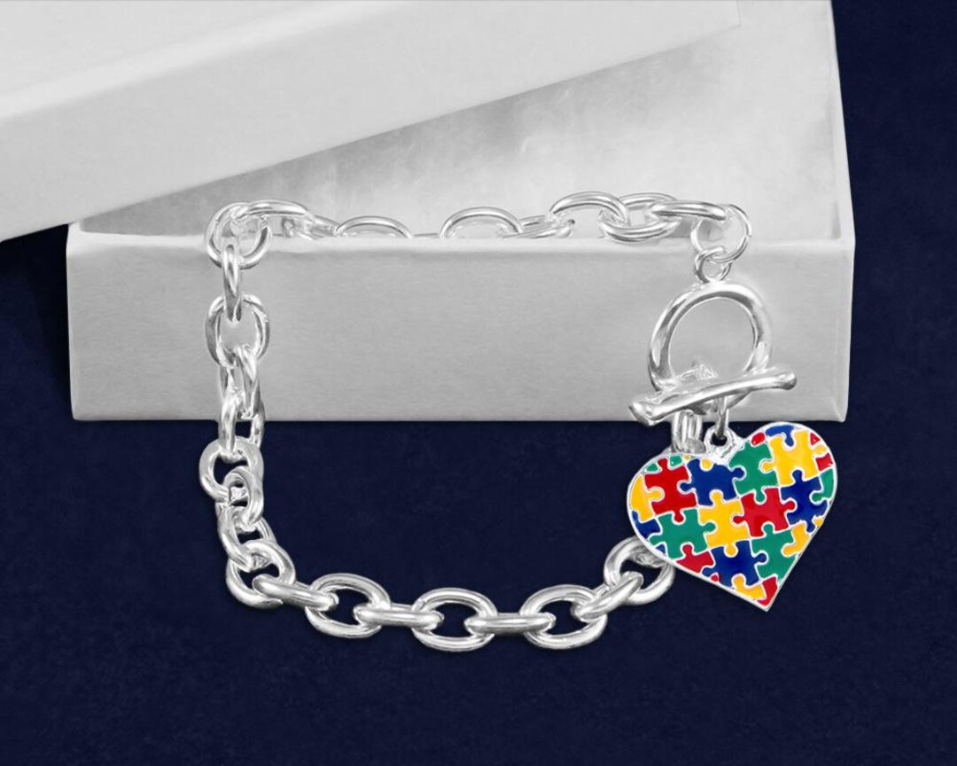 Autism Colored Puzzle Piece Heart Bracelets for Awareness, Fundraising ...