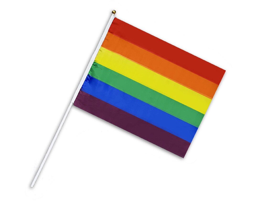 Large Rainbow Nylon Flags on a Stick, Nylon Rainbow Flags for PRIDE ...