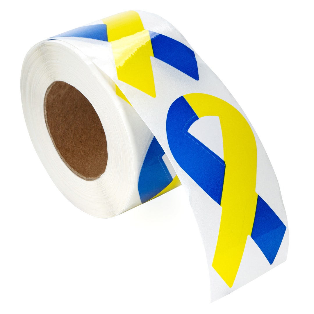 250 Large Blue and Yellow Ribbon Stickers for Down Syndrome and Ukraine ...