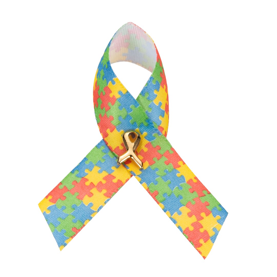 Satin Autism Puzzle Awareness Ribbon Pins, Autism Ribbon Pins for ...