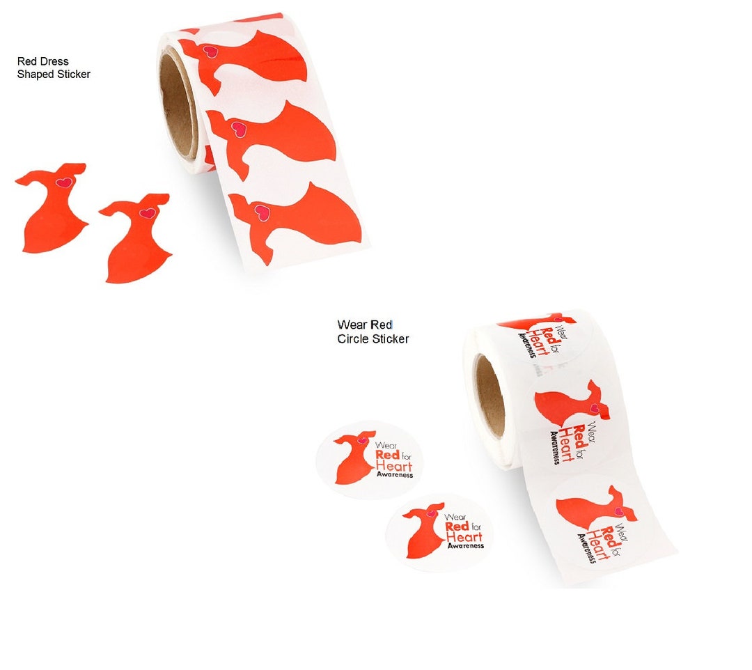 250 Red Dress Shaped and Wear Red for Heart Awareness Circle Stickers ...