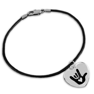 Deaf Awareness Heart Charm Black Cord Bracelets - Etsy