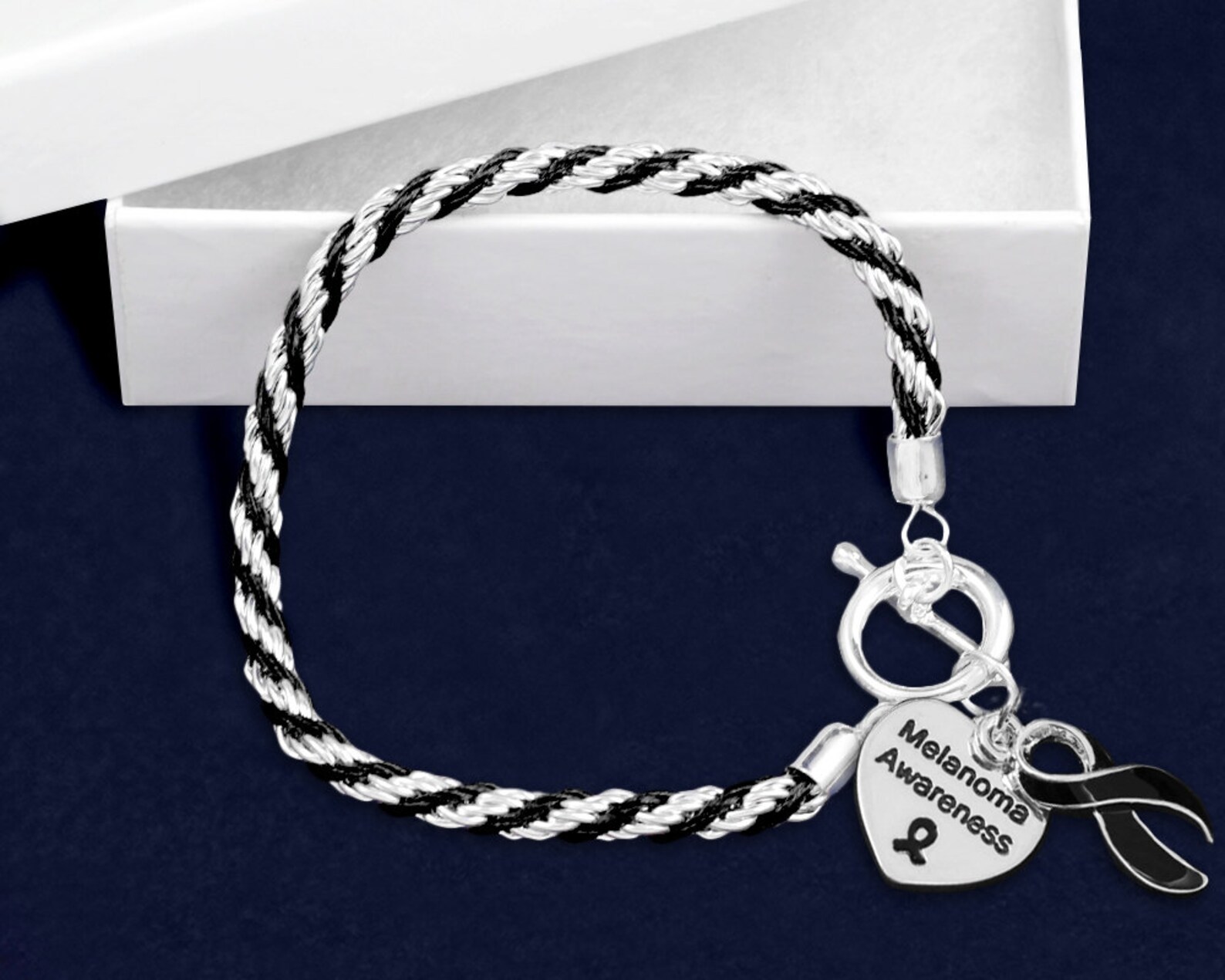 Melanoma Black Ribbon Rope Bracelets | Etsy