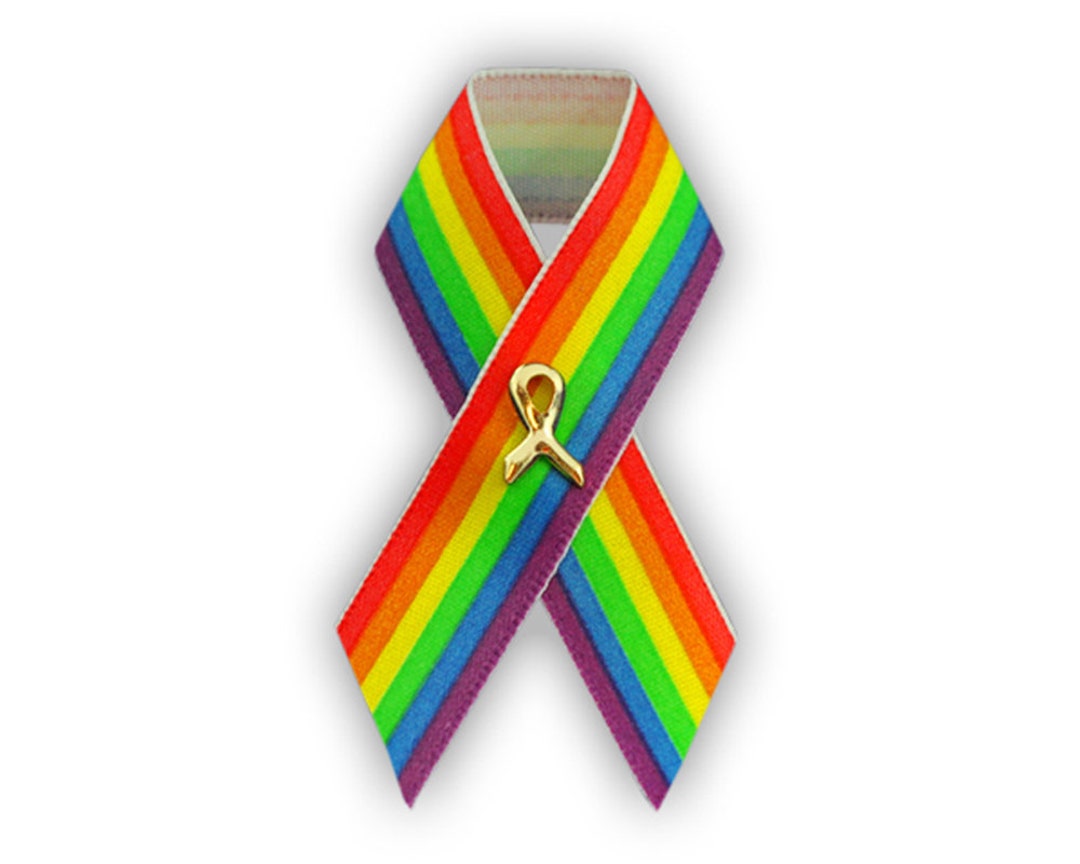Satin Rainbow Striped Ribbon Pins, Inexpensive Gay Pride Pins for Pride ...