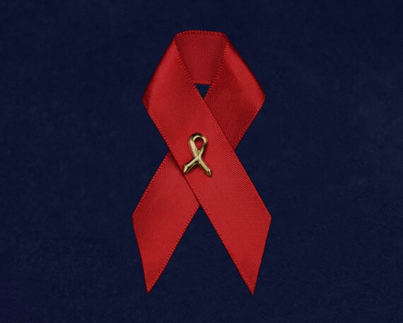Satin Red Ribbon Awareness Pins for AIDS HIV Red Ribbon | Etsy