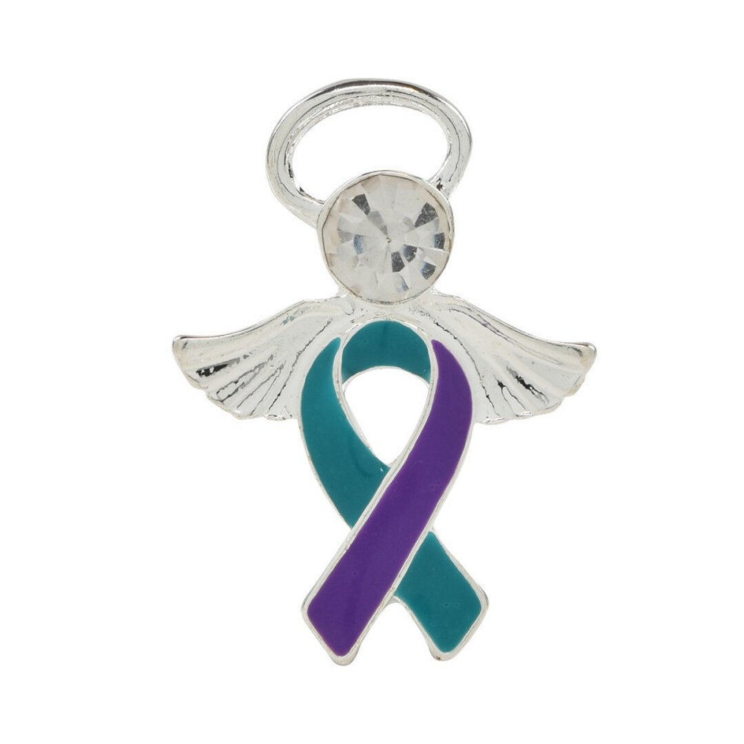 Teal & Purple Ribbon Angel Pins for Suicide Prevention, Sexual Assault ...