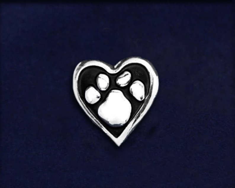 Paw Print Heart Tac Pins for Animal Rescue Fundraising, Animal Lovers ...