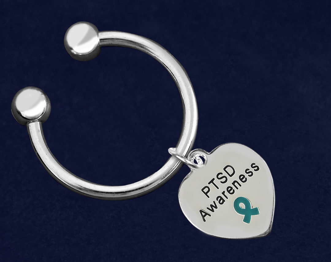 PTSD Awareness Heart Key Chain Teal Ribbon Post Traumatic - Etsy