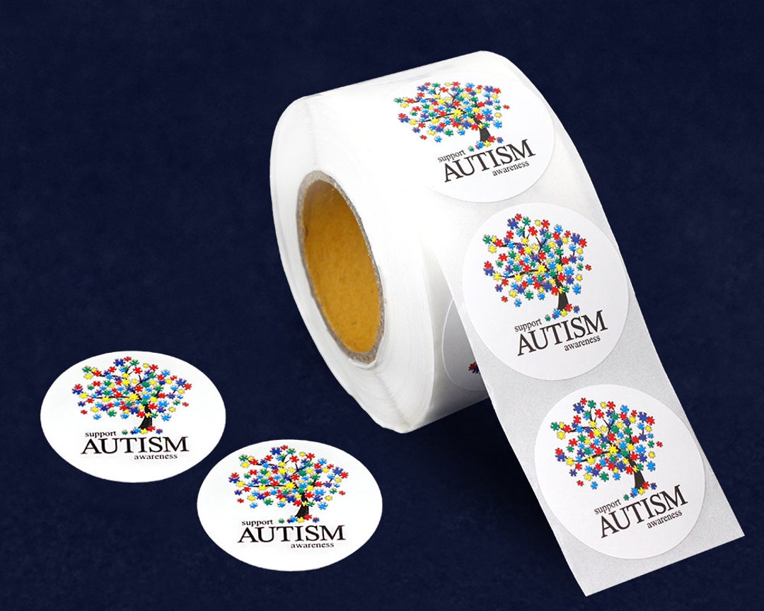 250 Support Autism Awareness Tree Stickers, Autism Puzzle Tree Stickers ...