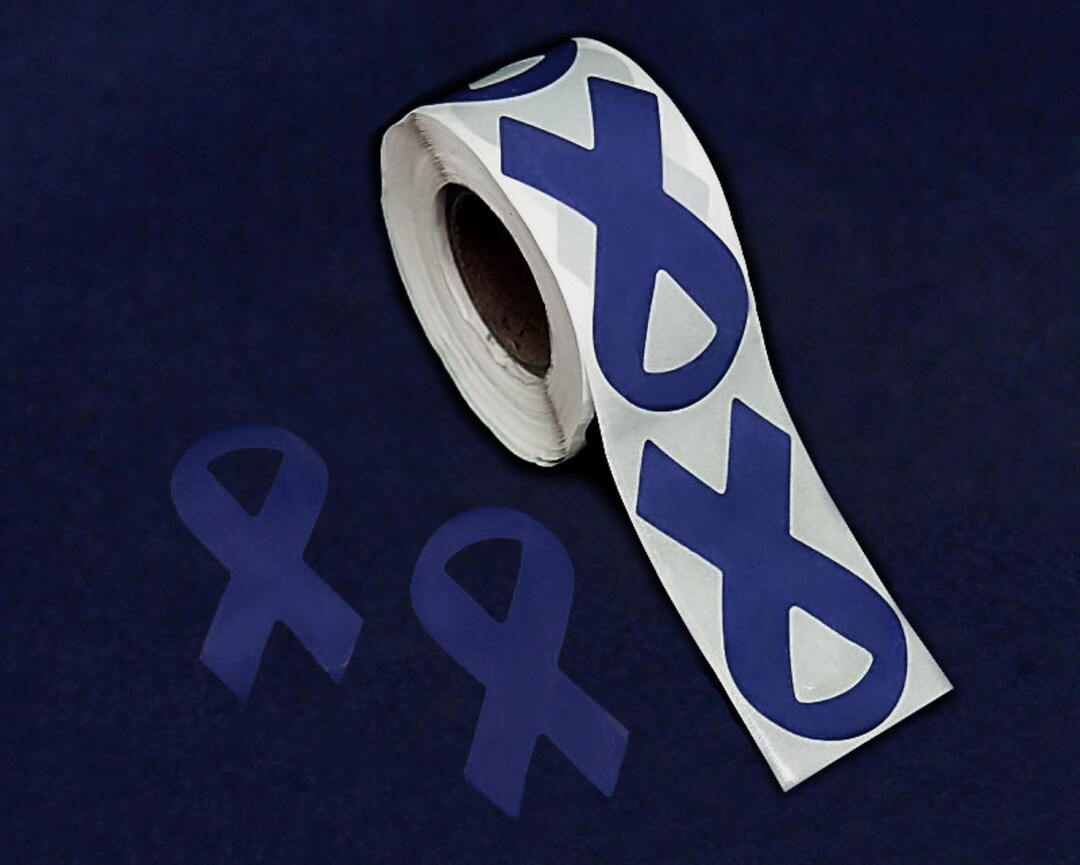 250 Large Dark Blue Ribbon Stickers Fro Colon Cancer, Child Abuse ...
